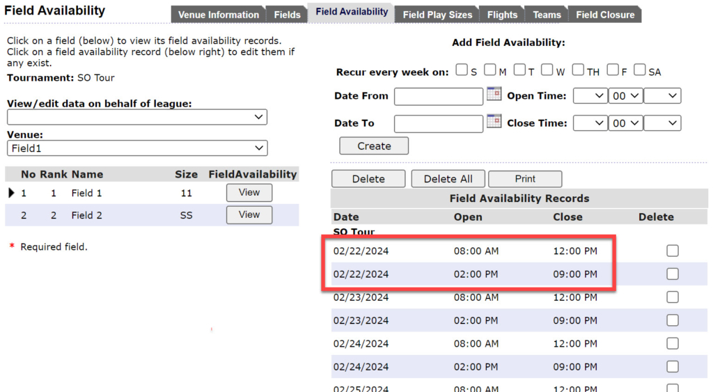 How to add Field Availability - Sports Connect